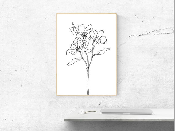 Wildflower Print Fineline Flowers Romantic Wall Art Fine | Etsy