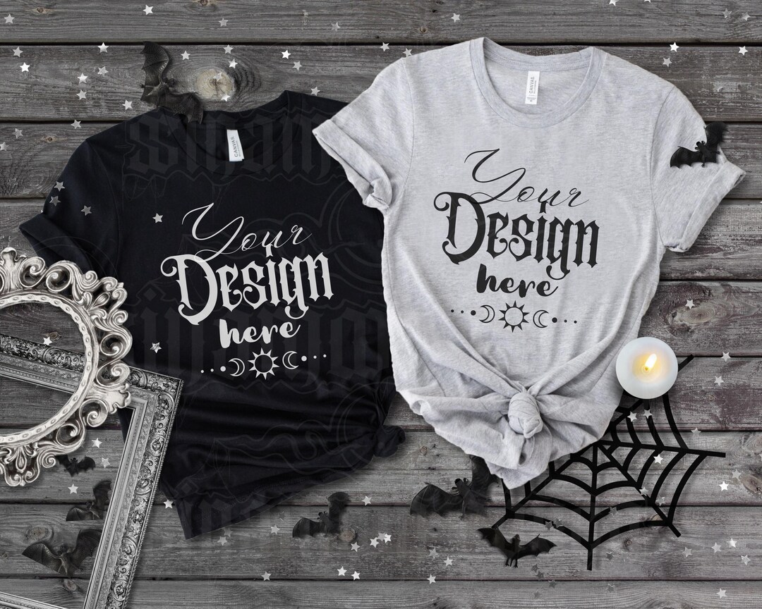 Goth Couple Shirts Bella Canvas 3001 Black and Grey Shirt Mockup Two ...