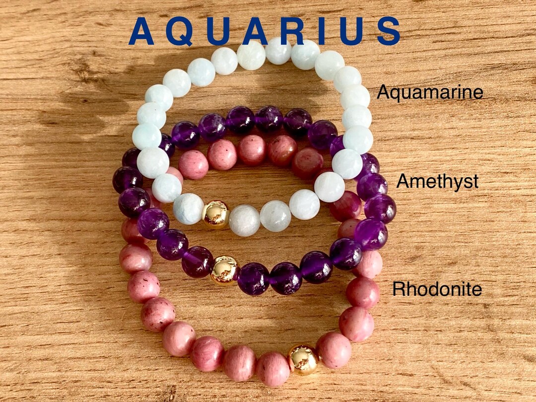 Zodiac Aquarius Crystal Protection Bracelet - 3 Pack Natural Gemstone ...