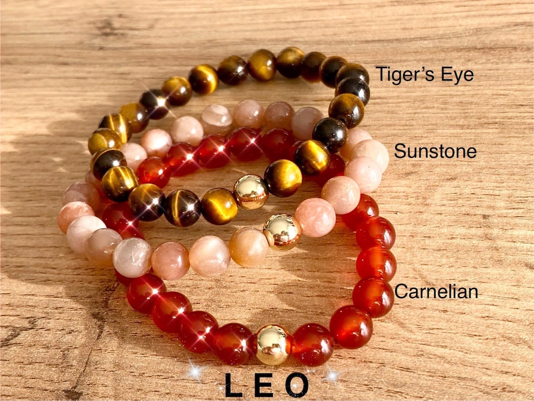 Zodiac Leo Crystal Protection Bracelet - 3 Pack Natural Gemstone ...