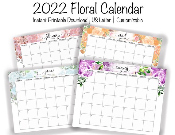 Floral Calendar 2022 Printable Digital Botanical Calendar - Etsy