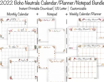 Boho Calendar Printable Bundle Weekly Planner Botanical | Etsy