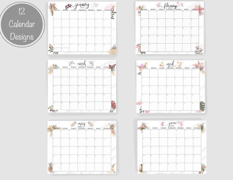 Boho Calendar Printable Bundle Weekly Planner Botanical | Etsy
