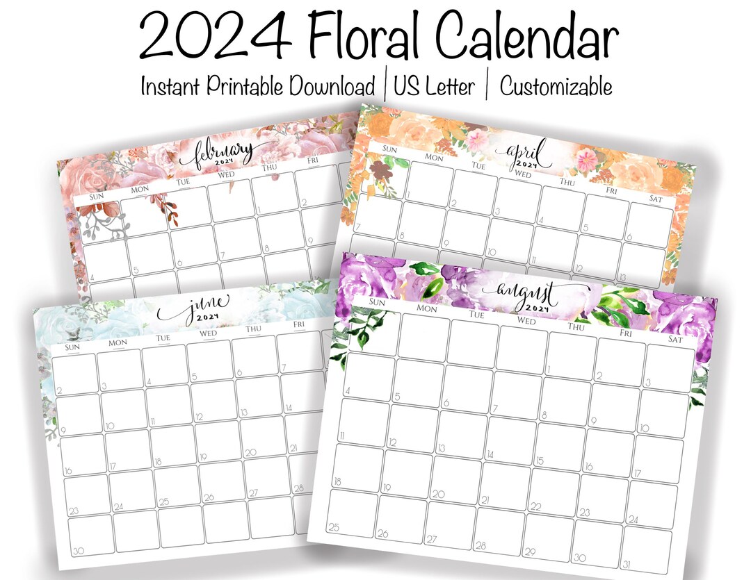 Floral Calendar 2024 Printable Digital Botanical Calendar Monthly ...