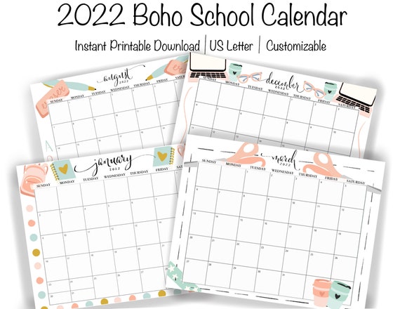 School Calendar 2022 Classroom Calendar Printable - Etsy