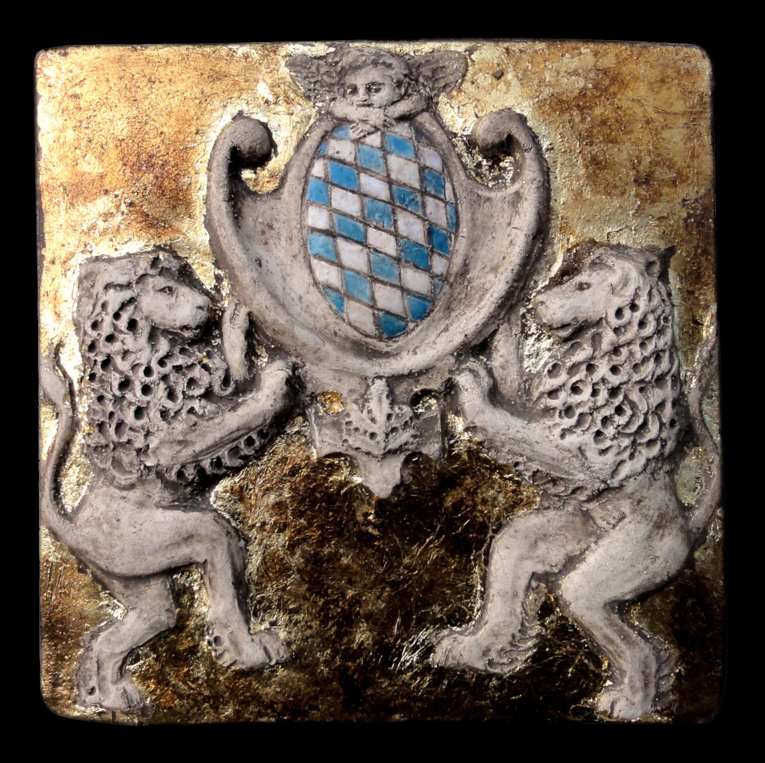Renaissance Lions Holding the Bavarian Shield - Gilded Bas-relief in ...