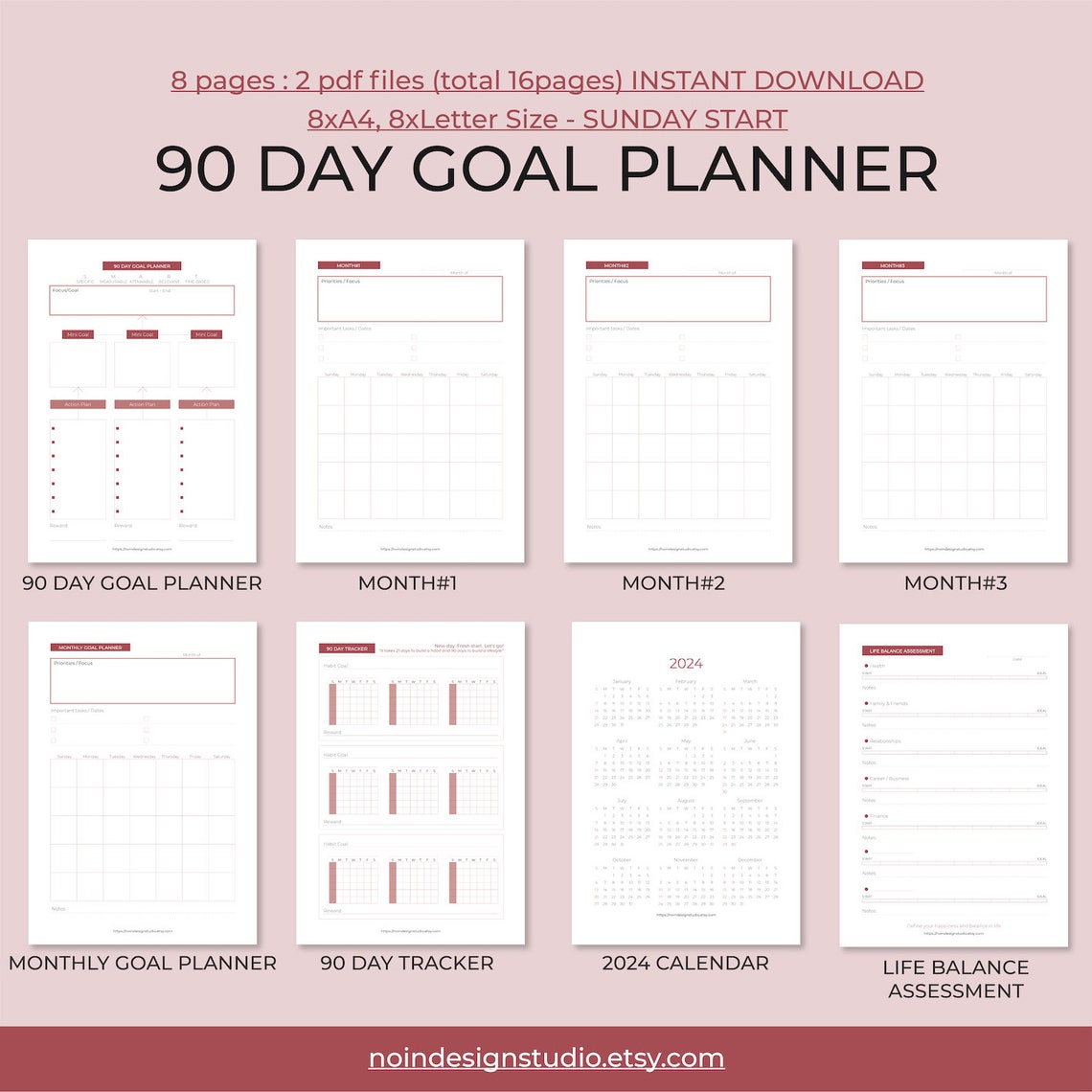 Printable, 90-day Goal Planner, 90 Day Tracker, Monthly Planner, Habit ...