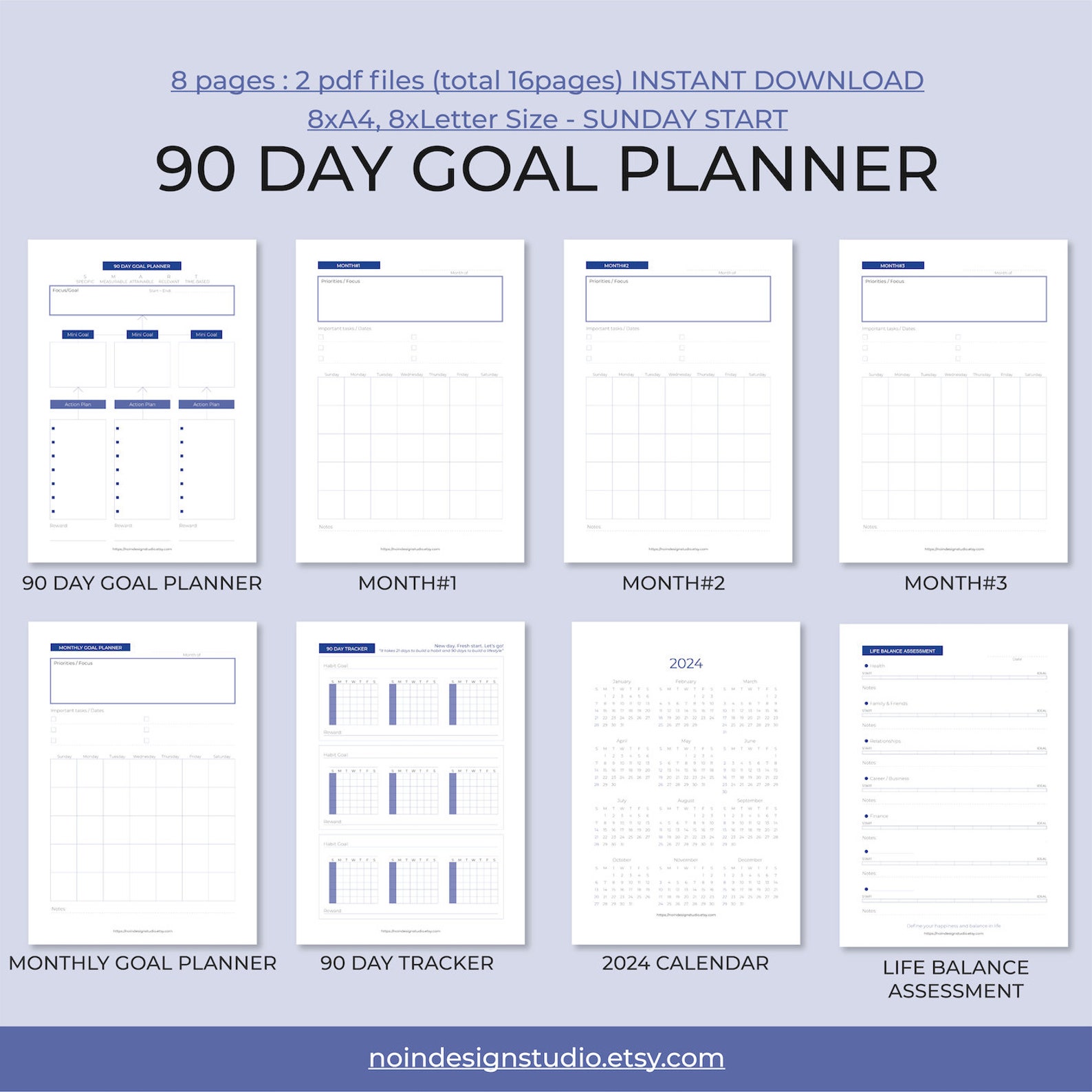 Printable, 90-day Goal Planner, 90 Day Tracker, Monthly Planner, Habit ...