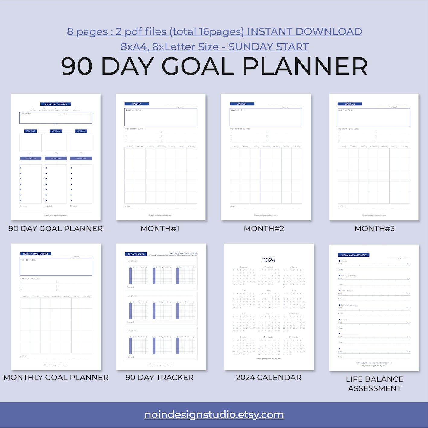 Printable, 90-day Goal Planner, 90 Day Tracker, Monthly Planner, Habit ...
