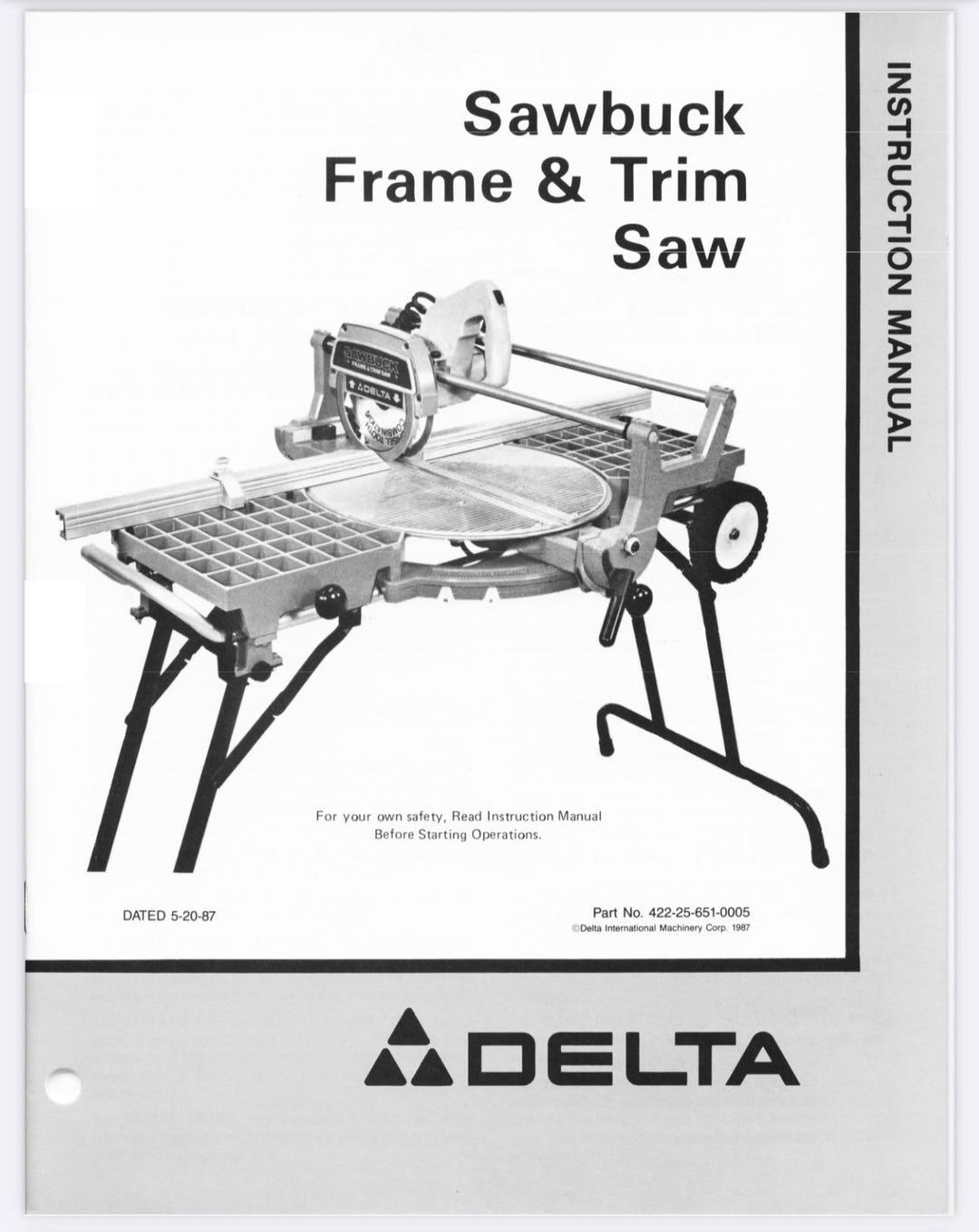 Delta 33-150 Sawbuck Frame & Trim Saw Instructions Manual *digital ...