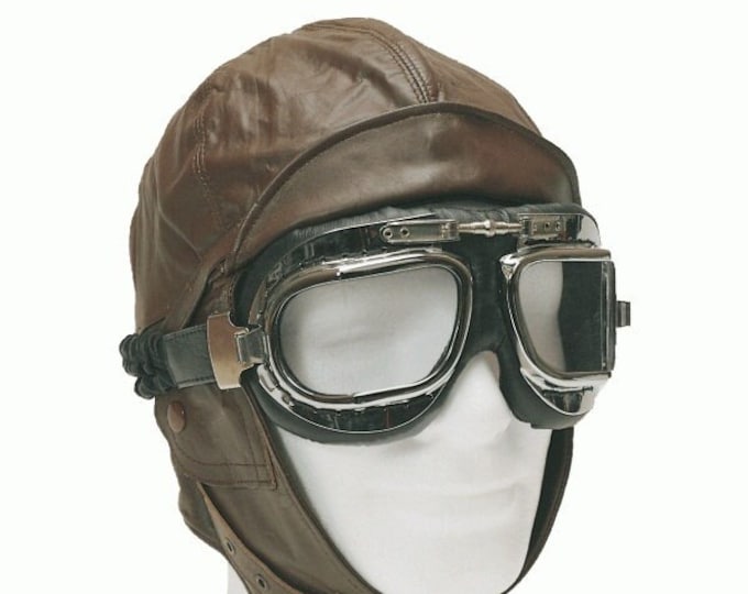 Mil-tec Flight Leather Hood BROWN AVIATION HELMET WW1 Repro - Etsy