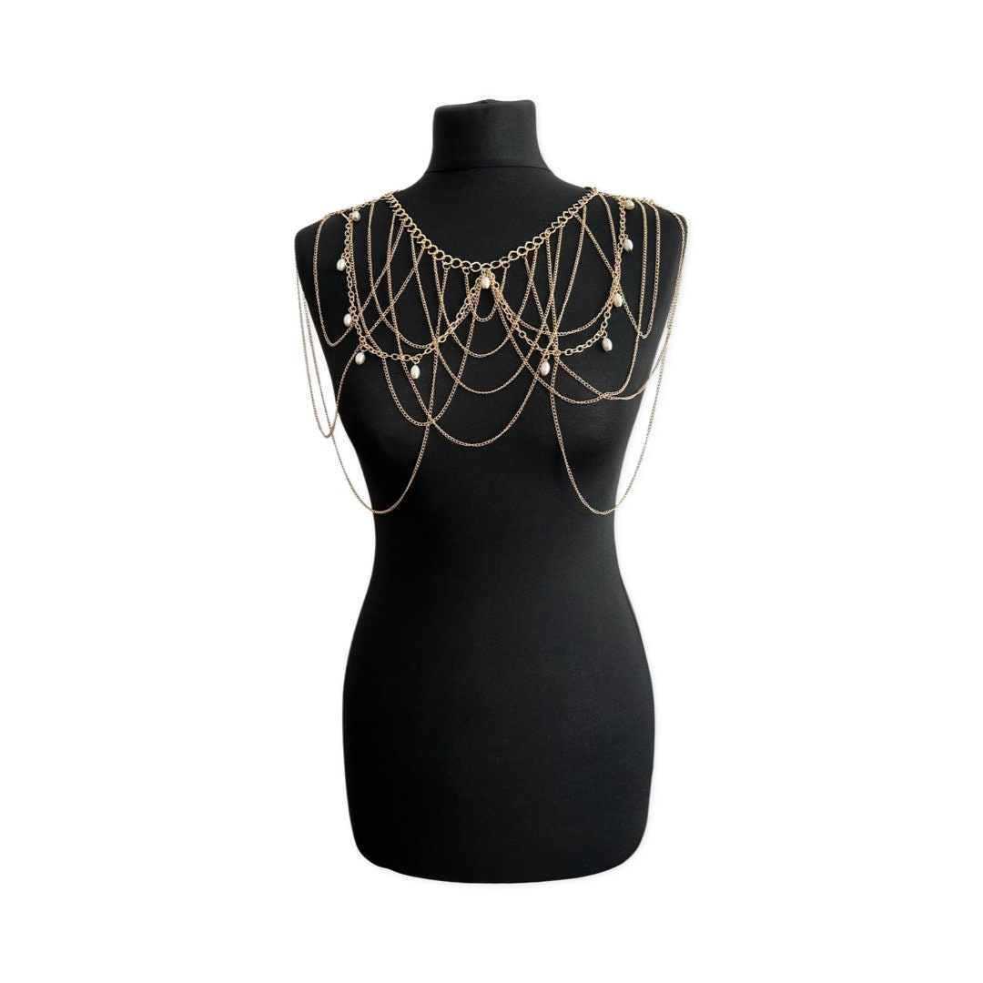 Gold Pearl Chest Chain Necklace Chest Chain Pearl Body - Etsy