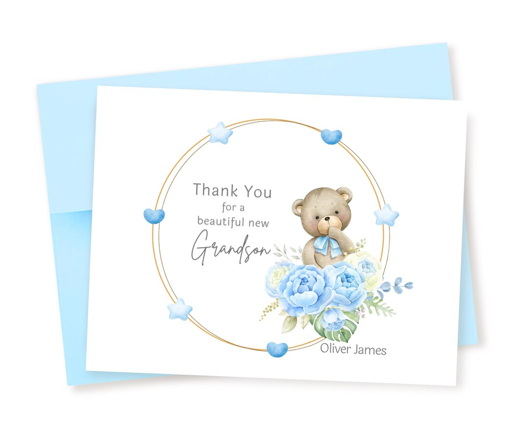 Personalized Thank You for New Grandson Card, New Grandbaby Card, New ...