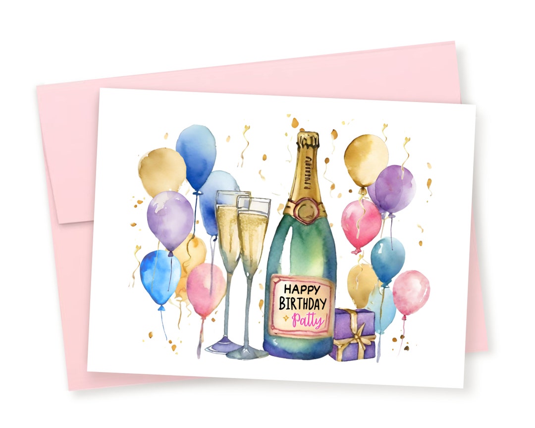 Personalized Champagne Party Happy Birthday Card, Birthday Card for Her ...