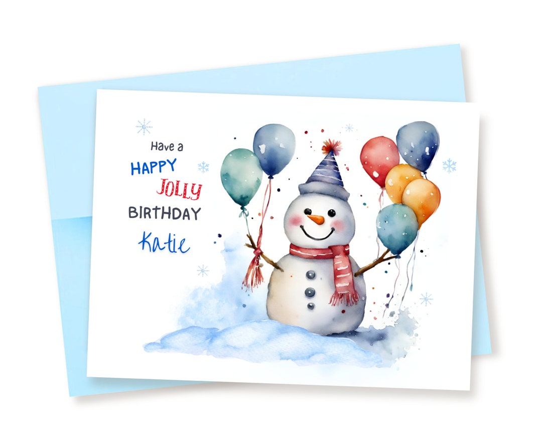 Personalized Snowman Birthday Greeting Card, Winter Birthday Card ...