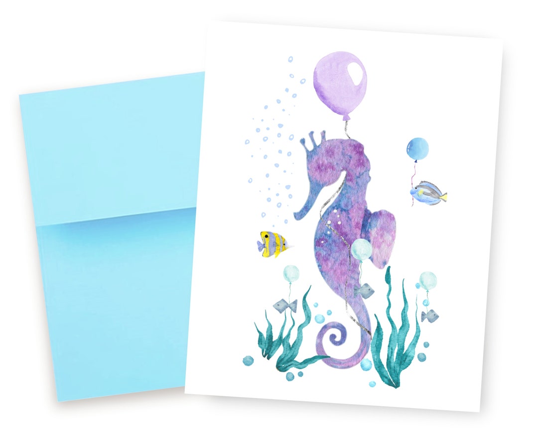 Seahorse Birthday Card, Sea Life Card, Seahorse, Animal Card Cute ...