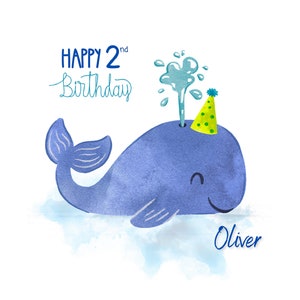 ANY AGE, Personalized Whale Birthday Card, Ocean Card, Whale Card, Boy ...