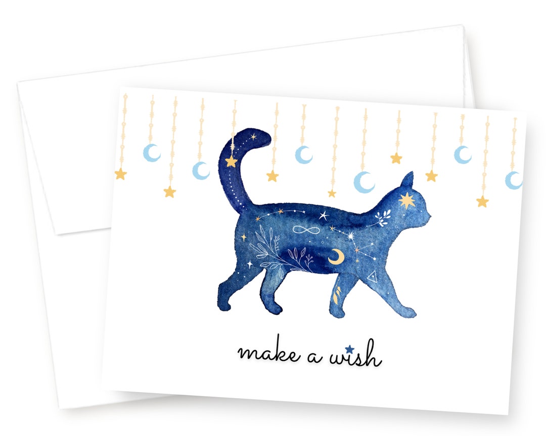 Cat Card, Space Card, Cosmic Card, Make A Wish, Stars, Moon, Any ...