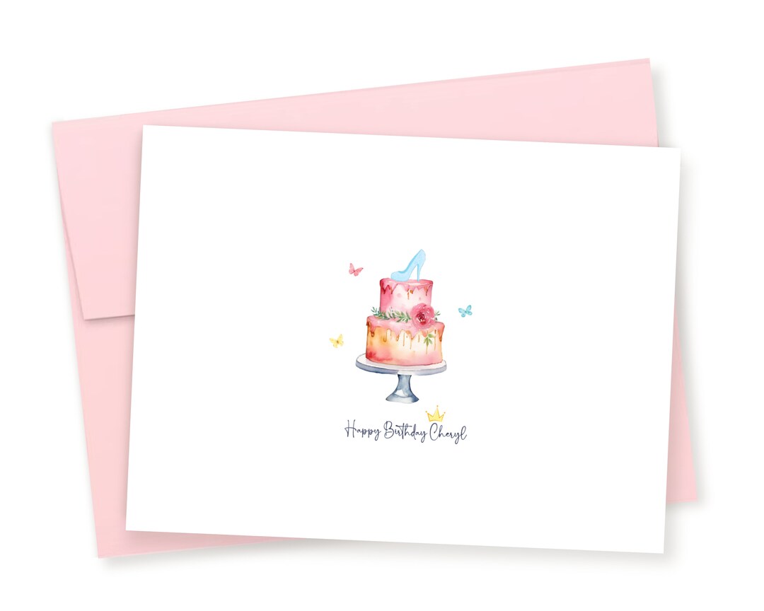 Personalized Princess Birthday Card, Glass Slipper Card, Princess Cake ...