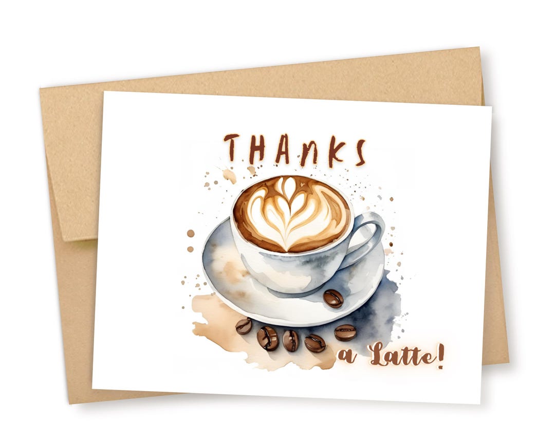 Coffee Latte Thank You Card: Watercolor With Glitter Accent - Etsy