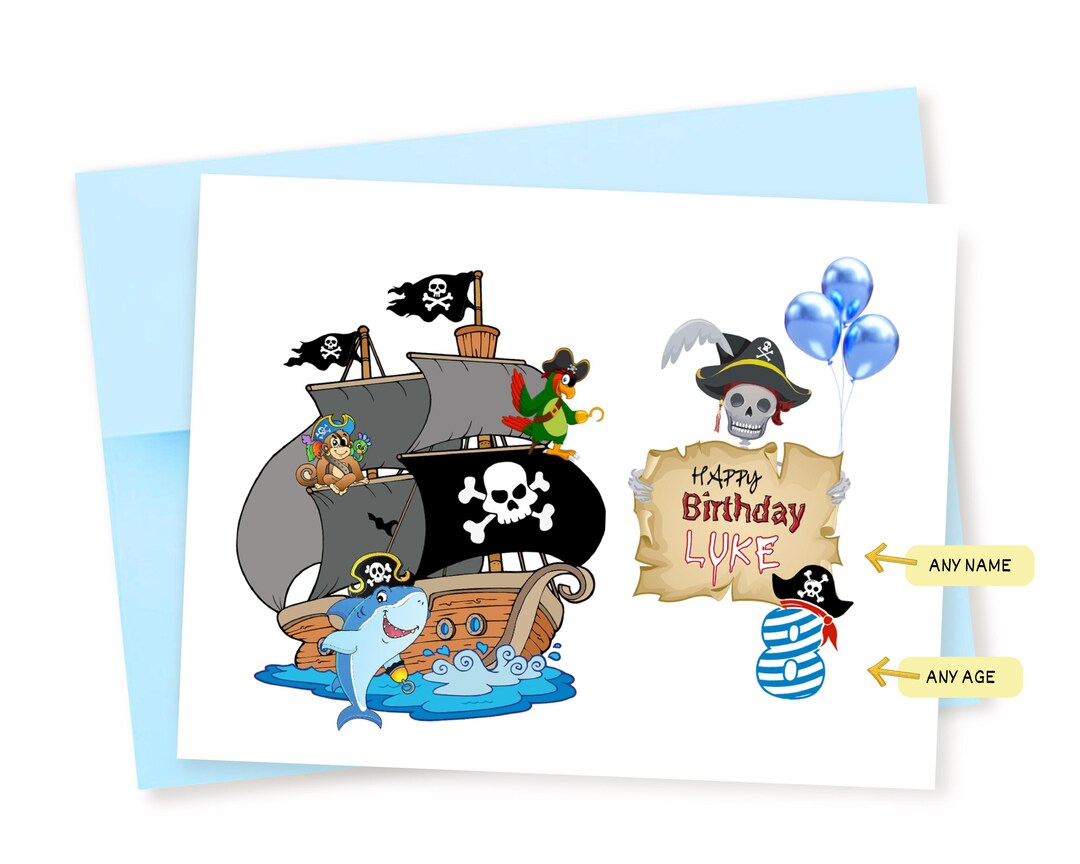 Personalized Pirate Ship Birthday Card: Any Age, Kids Card - Etsy