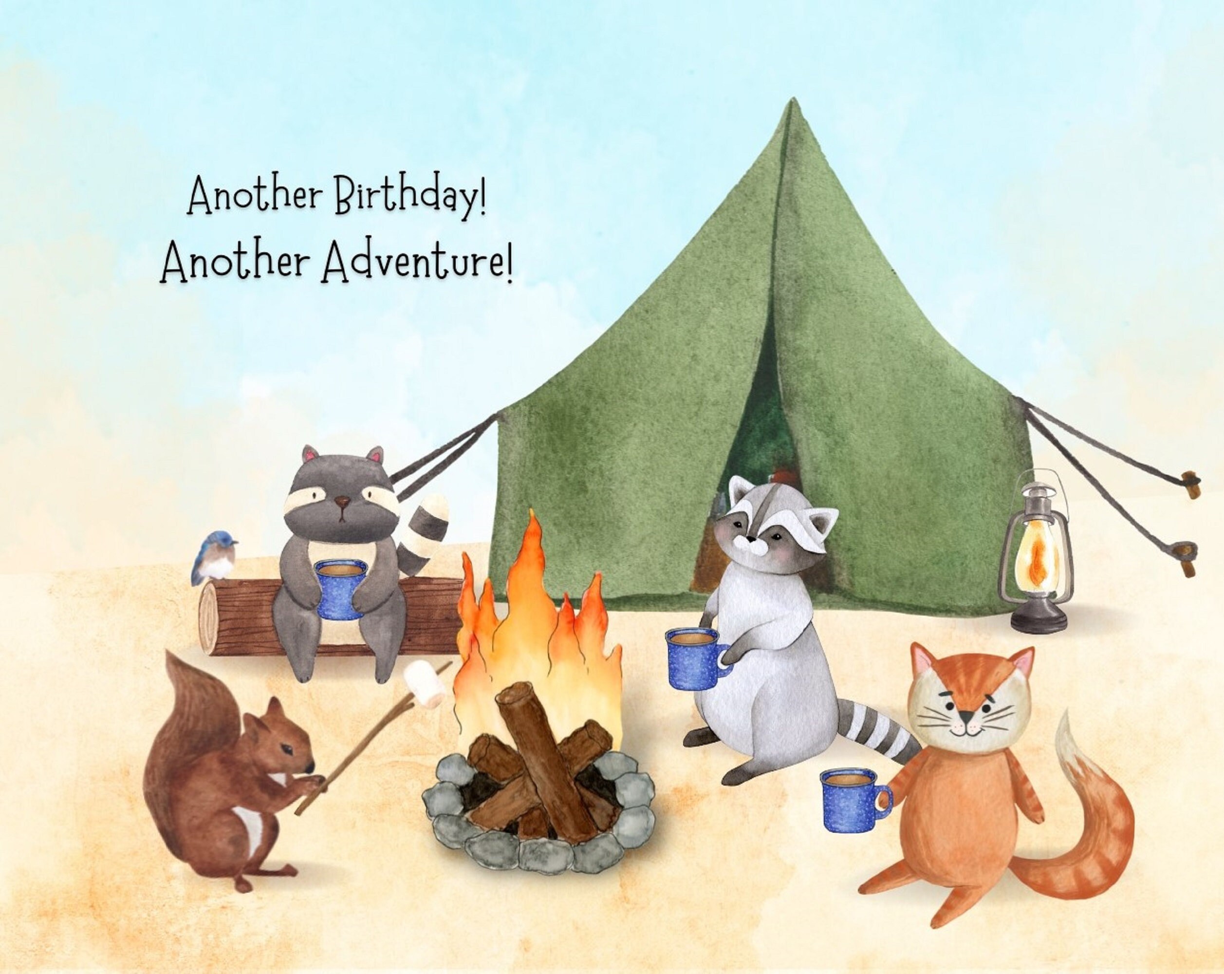 Camping Birthday Card: Animals Around Campfire, Adventure Theme - Etsy