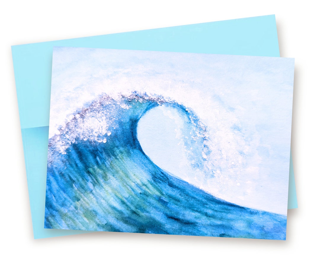 Watercolor Ocean Wave Card, Breaking Wave Card, Ocean Card, Ocean ...