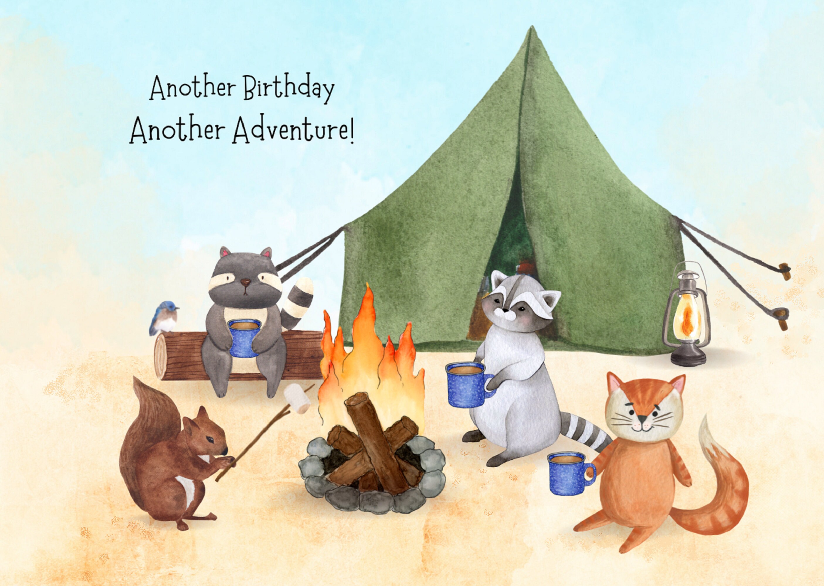 Camping Birthday Card Campfire Card Adventure Birthday Card | Etsy