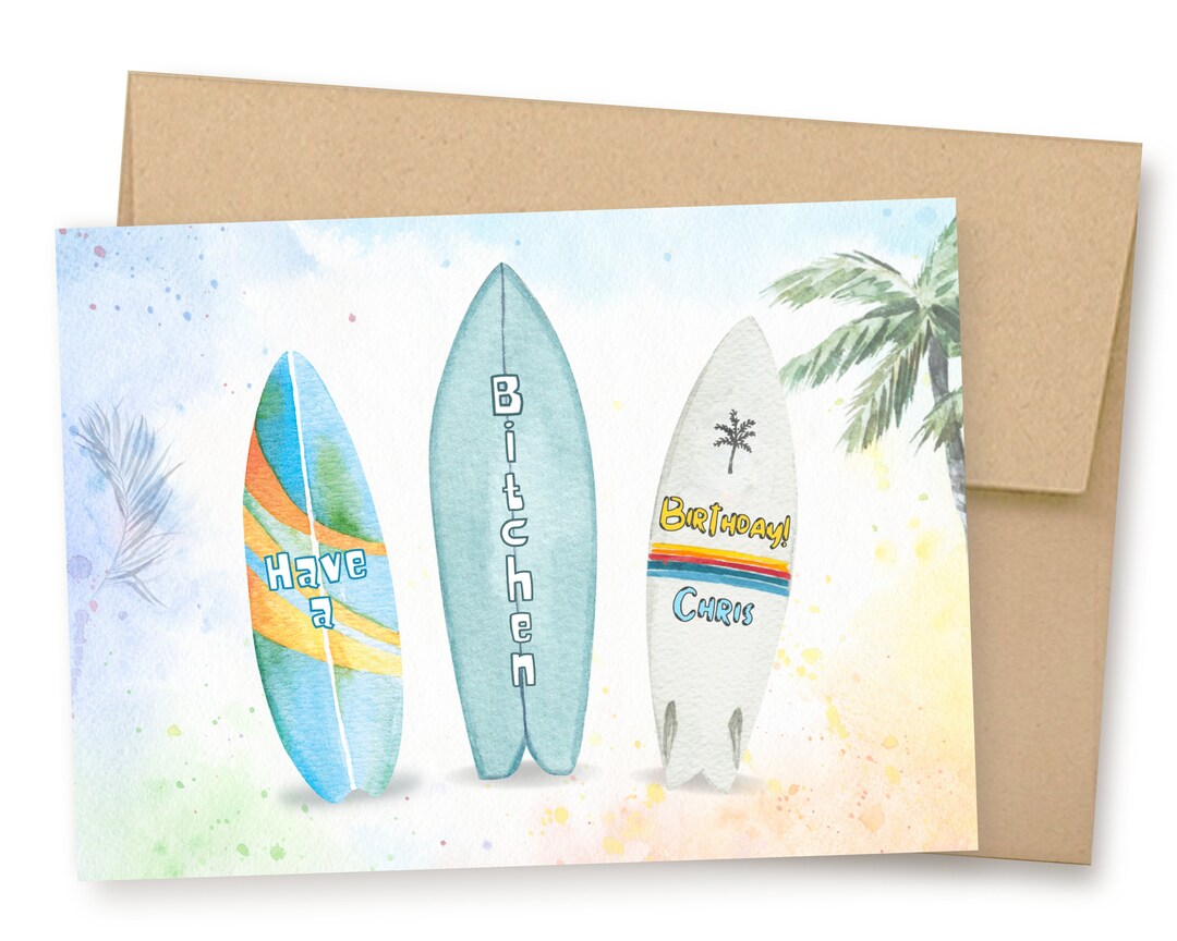 Personalized Surfboards Birthday Card, Surfing Birthday Card, Beach ...