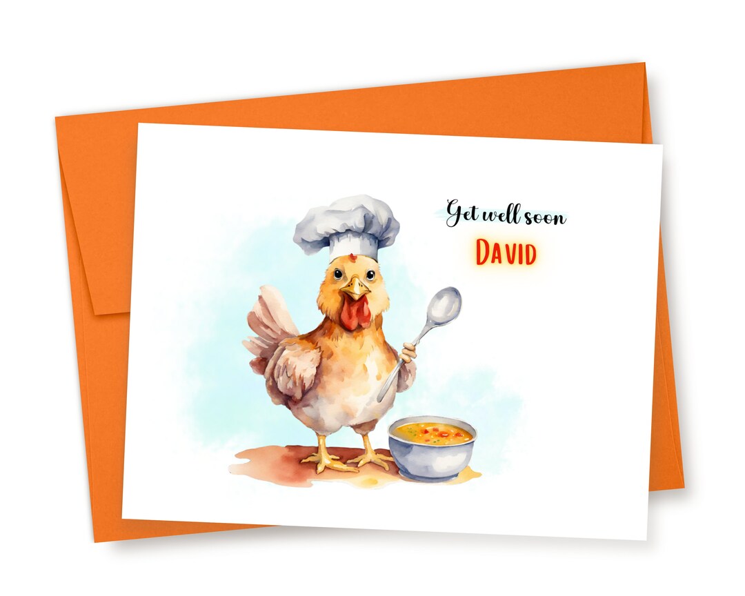 Personalized Chicken Soup Get Well Card: Watercolor Funny Humor - Etsy