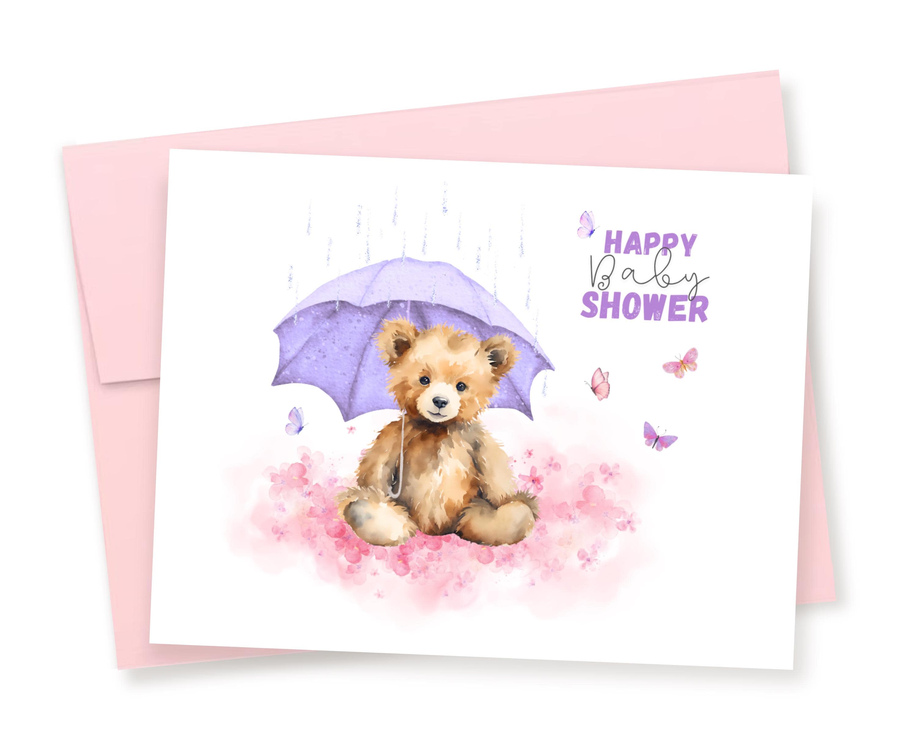 Teddy Bear Baby Shower Card: Watercolor Glitter Card - Etsy