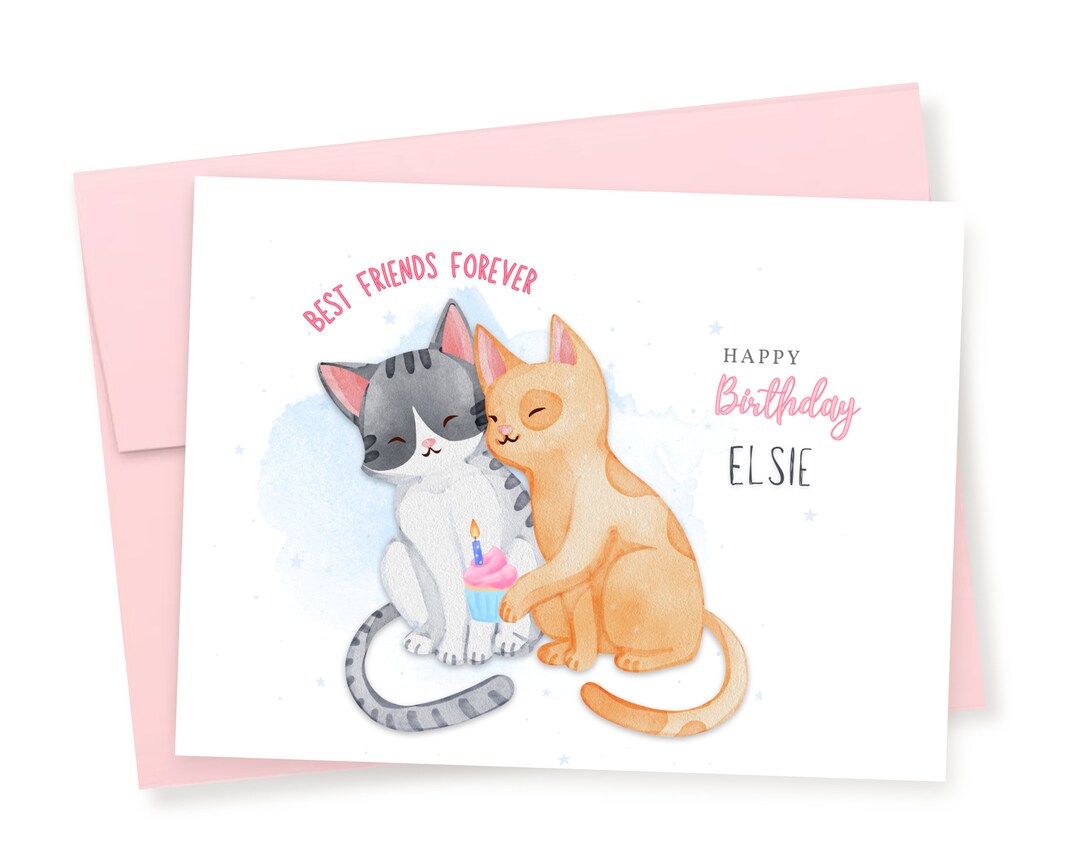 Personalized Best Friend Birthday Card, Kittens Birthday Card, BFF ...