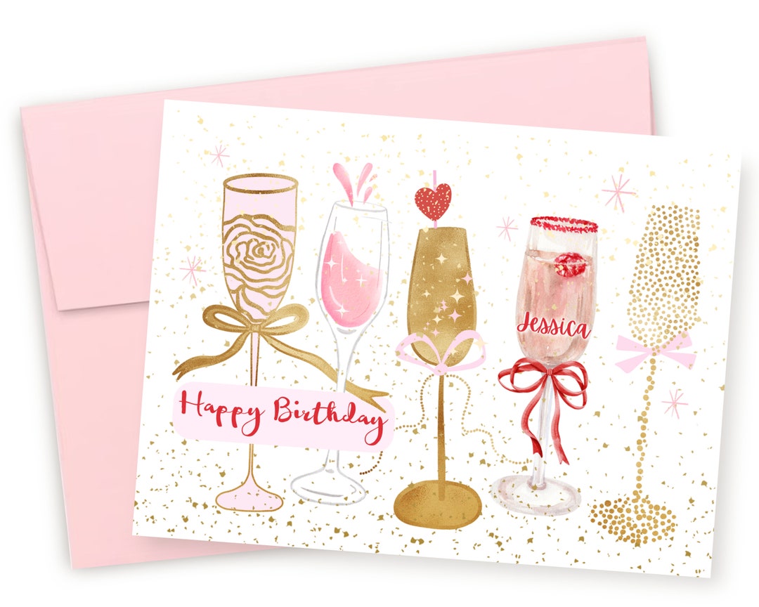 Personalized Champagne Birthday Card Birthday Card for Her - Etsy