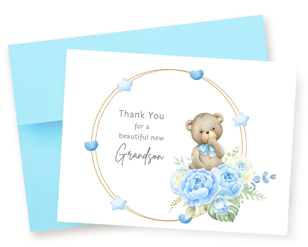 Thank You for A New Grandson, New Grandbaby Card, New Baby Boy, Baby ...