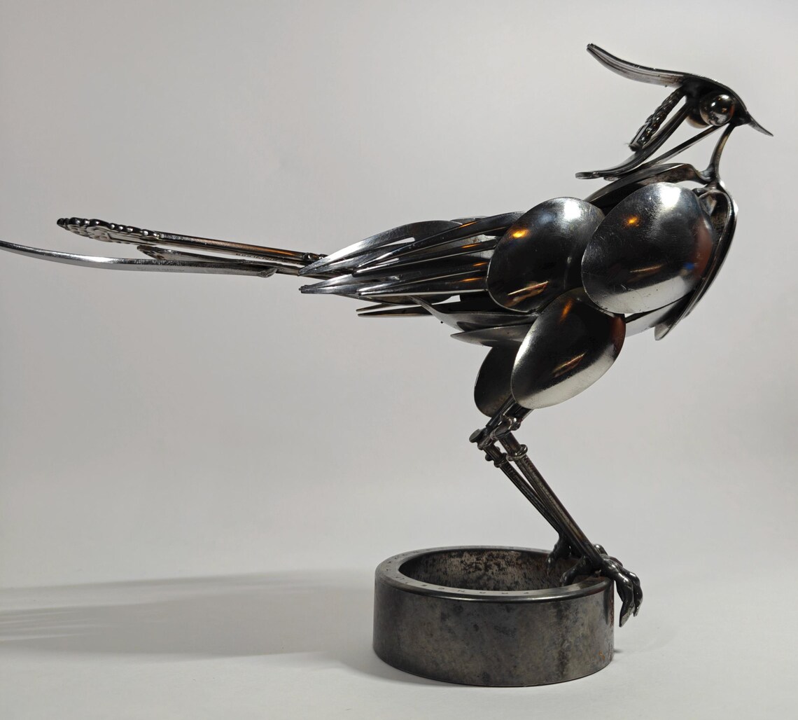 Upcycled Silverware Roadrunner Sculpture: Handmade Recycled Metal Bird ...