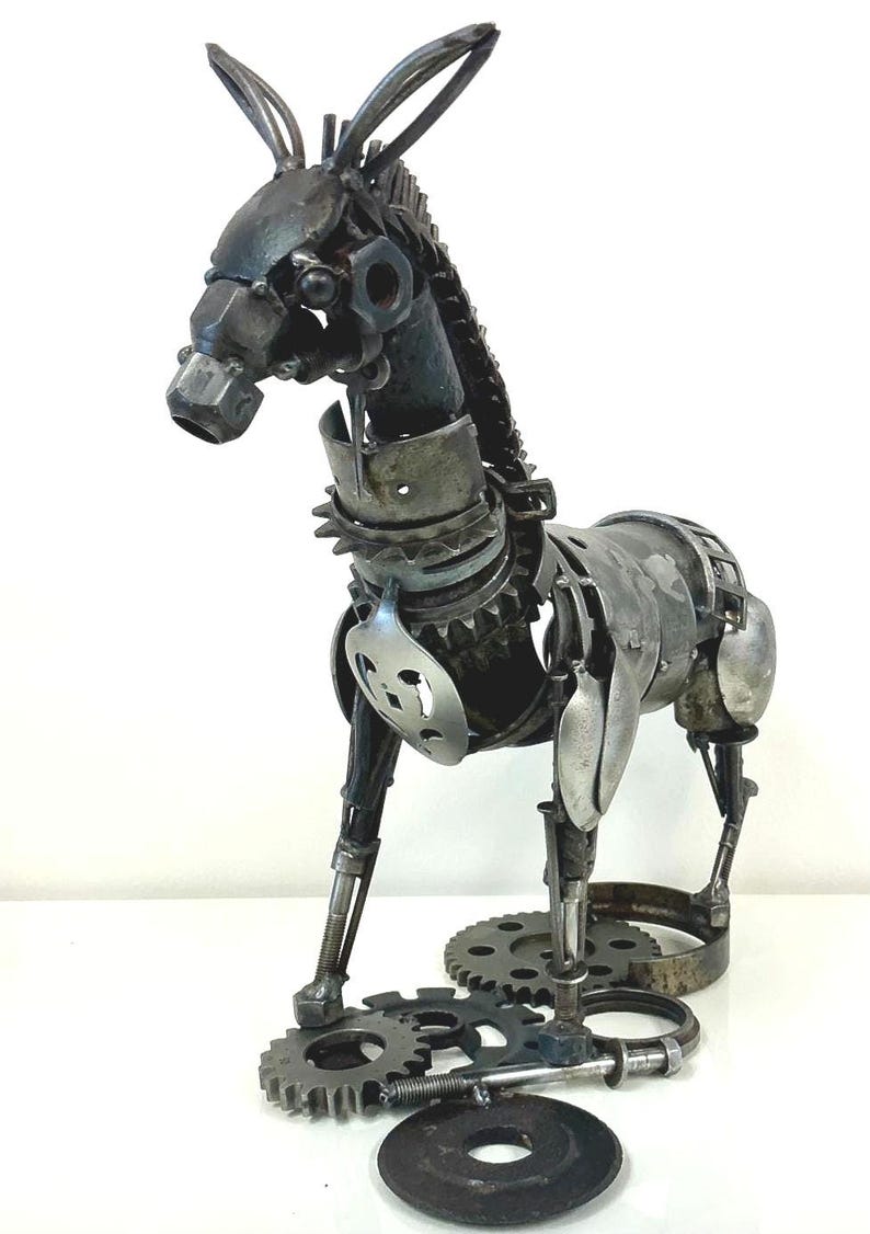 Recycled Metal Donkey Sculpture: Farmhouse Decor, Handmade Steel Art ...