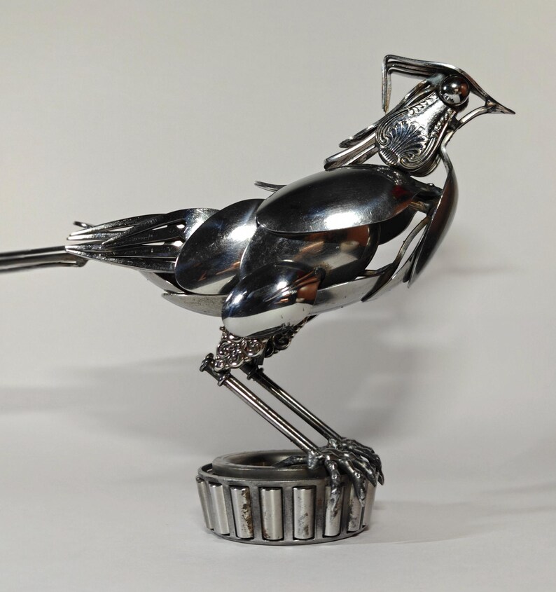 Handmade Blue Jay Sculpture: Upcycled Silverware Bird Art - Etsy