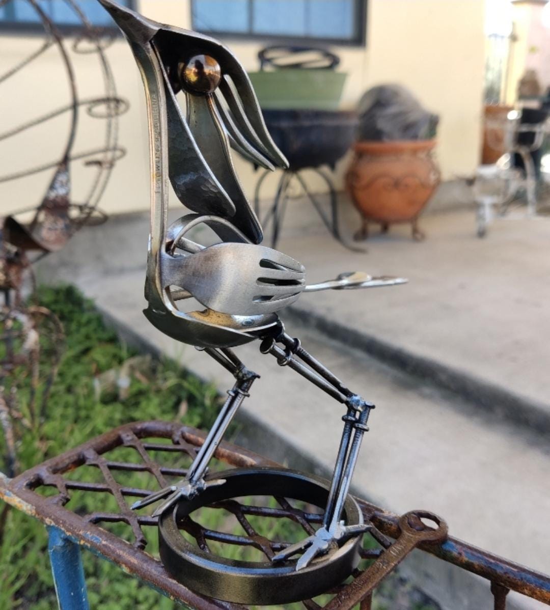 Roadrunner Sculpture – Stainless Steel Cutlery Art, Fork and Spoon Bird ...