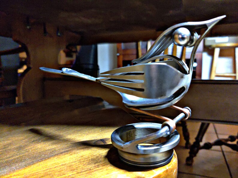 Welded Stainless Steel Cutlery Bird Sculpture - Reclaimed Metal Art - Etsy