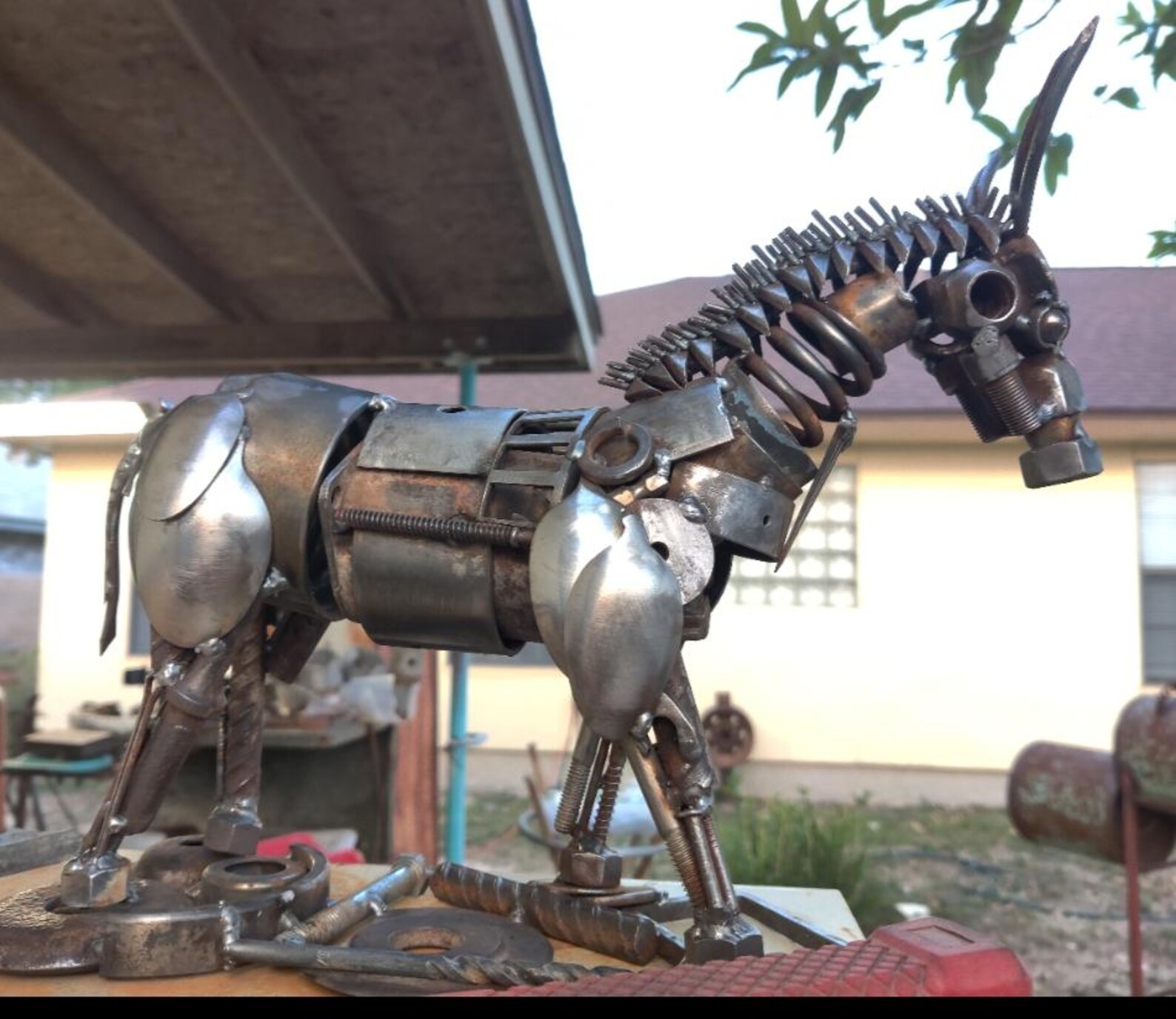 Donkey Metal Art Sculpture – Farm Animal Decor, Recycled Scrap Metal ...