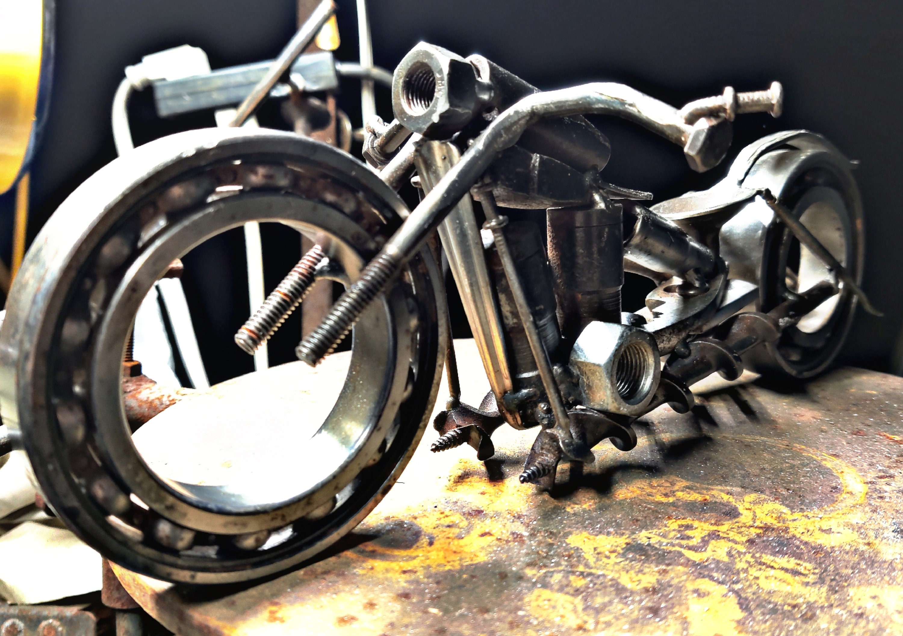 HARLEY Inspired Welded Motorcycle Sculpture Welded and Signed Metal Art ...