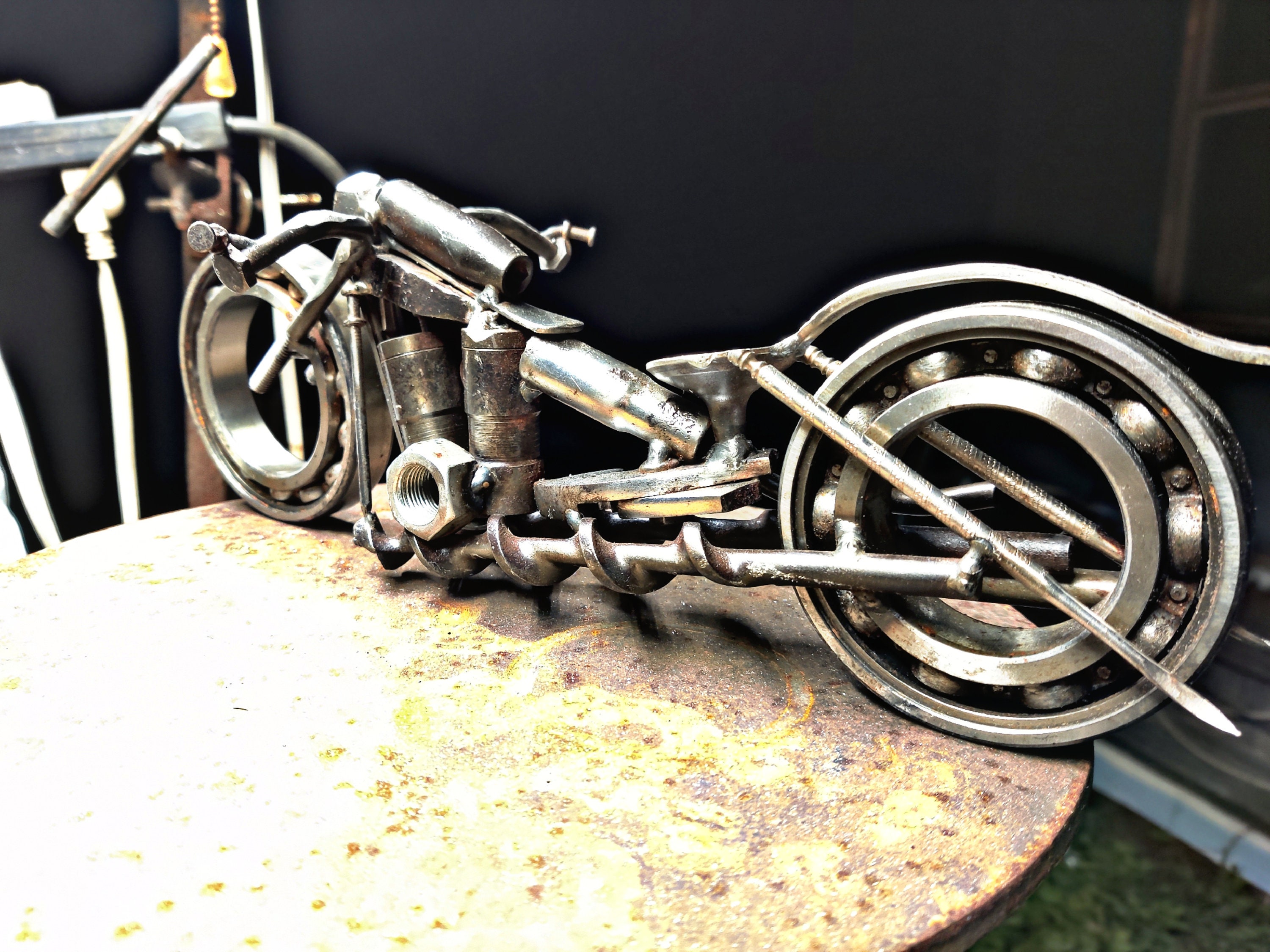 HARLEY Inspired Welded Motorcycle Sculpture Welded and Signed Metal Art ...