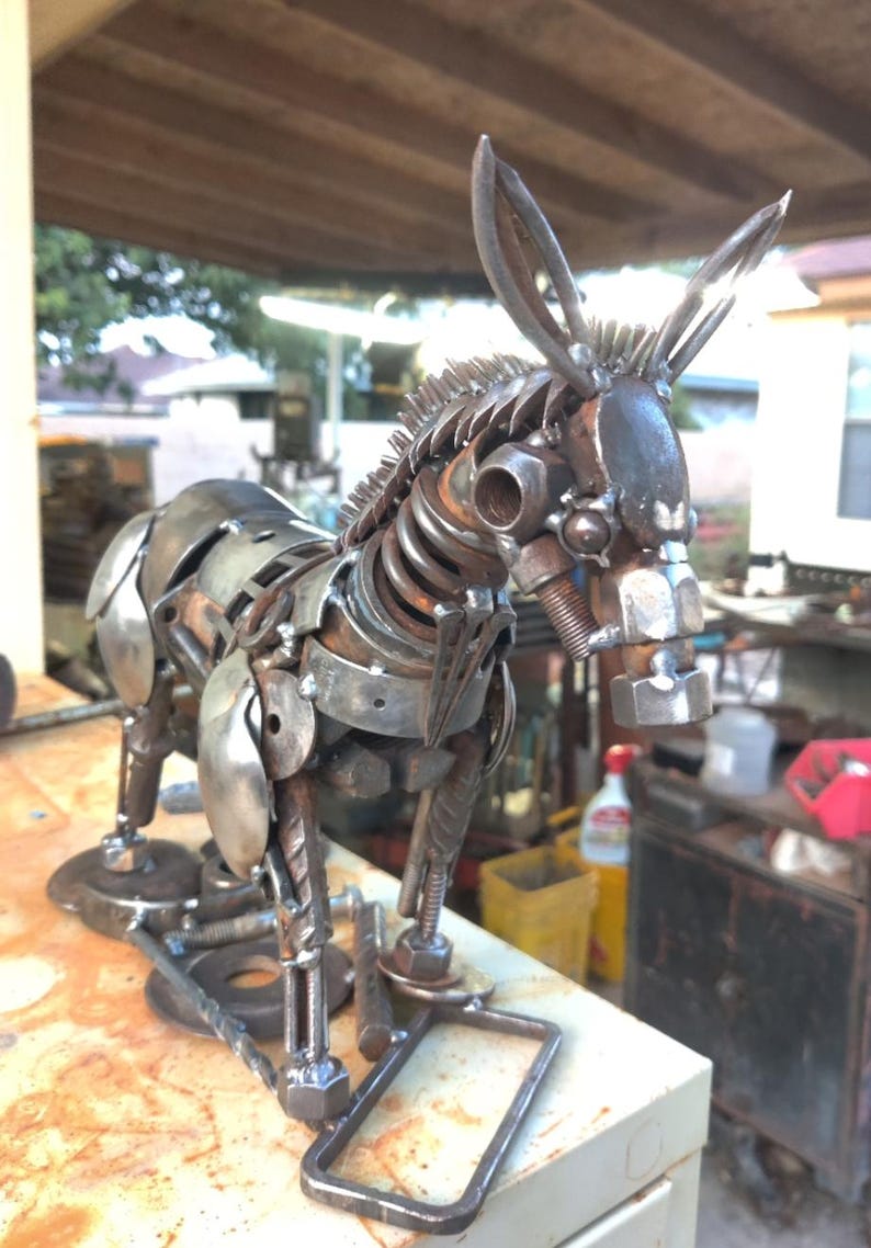 Donkey Metal Art Sculpture – Farm Animal Decor, Recycled Scrap Metal ...