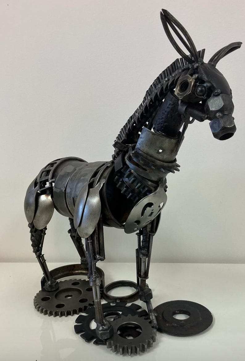 Recycled Metal Donkey Sculpture: Farmhouse Decor, Handmade Steel Art ...