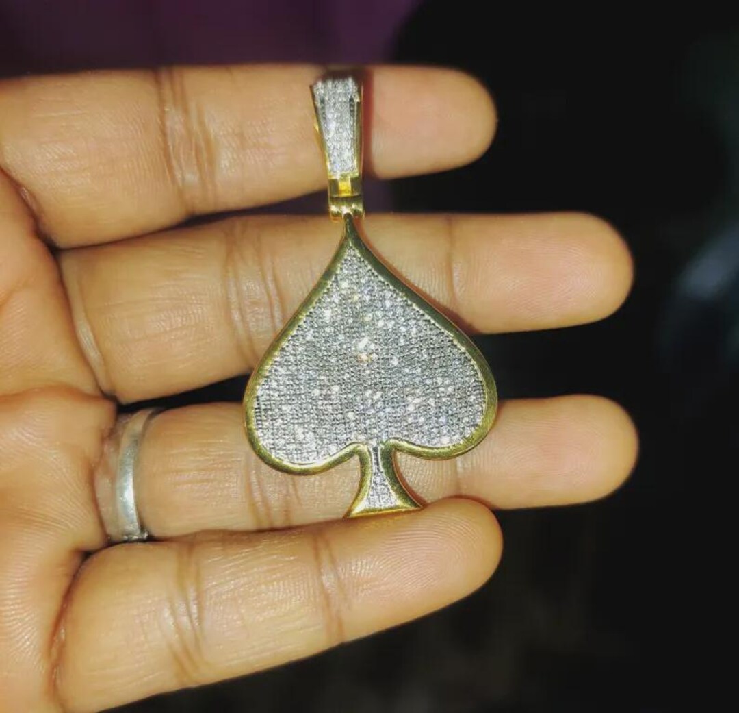 Diamond Round Ace of Spades Pendant Lab-created Diamond Pendant 14K Two ...