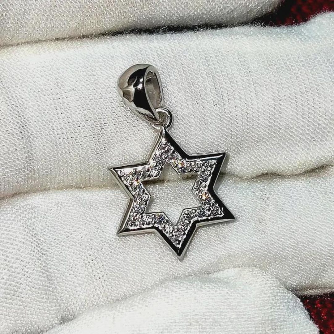Natural Tester Pass Moissanite Round Cut Star of David Pendant 14K ...