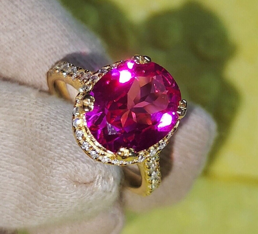 Red Ruby Ring 2ct Lab-created Red Ruby Diamond Halo Engagement Wedding ...