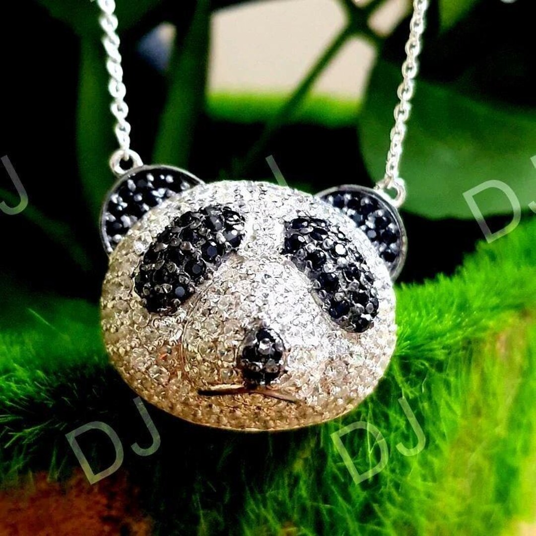 Black Spinel Panda Pendant, 14K White Gold Plated 925 Sterling Silver ...