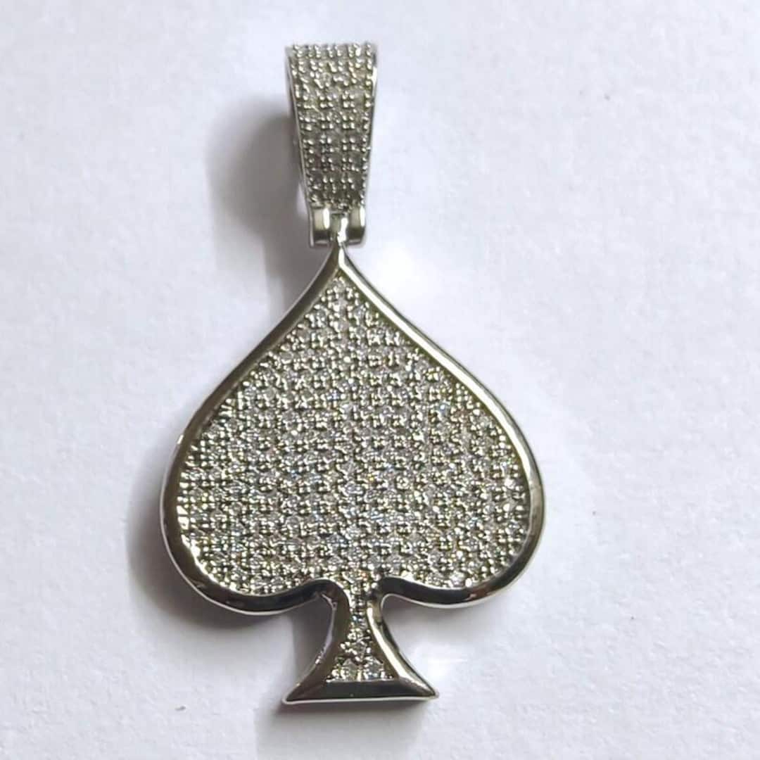 Ace of Spades Pendant, Simulated Diamond, 925 Sterling Silver - Etsy