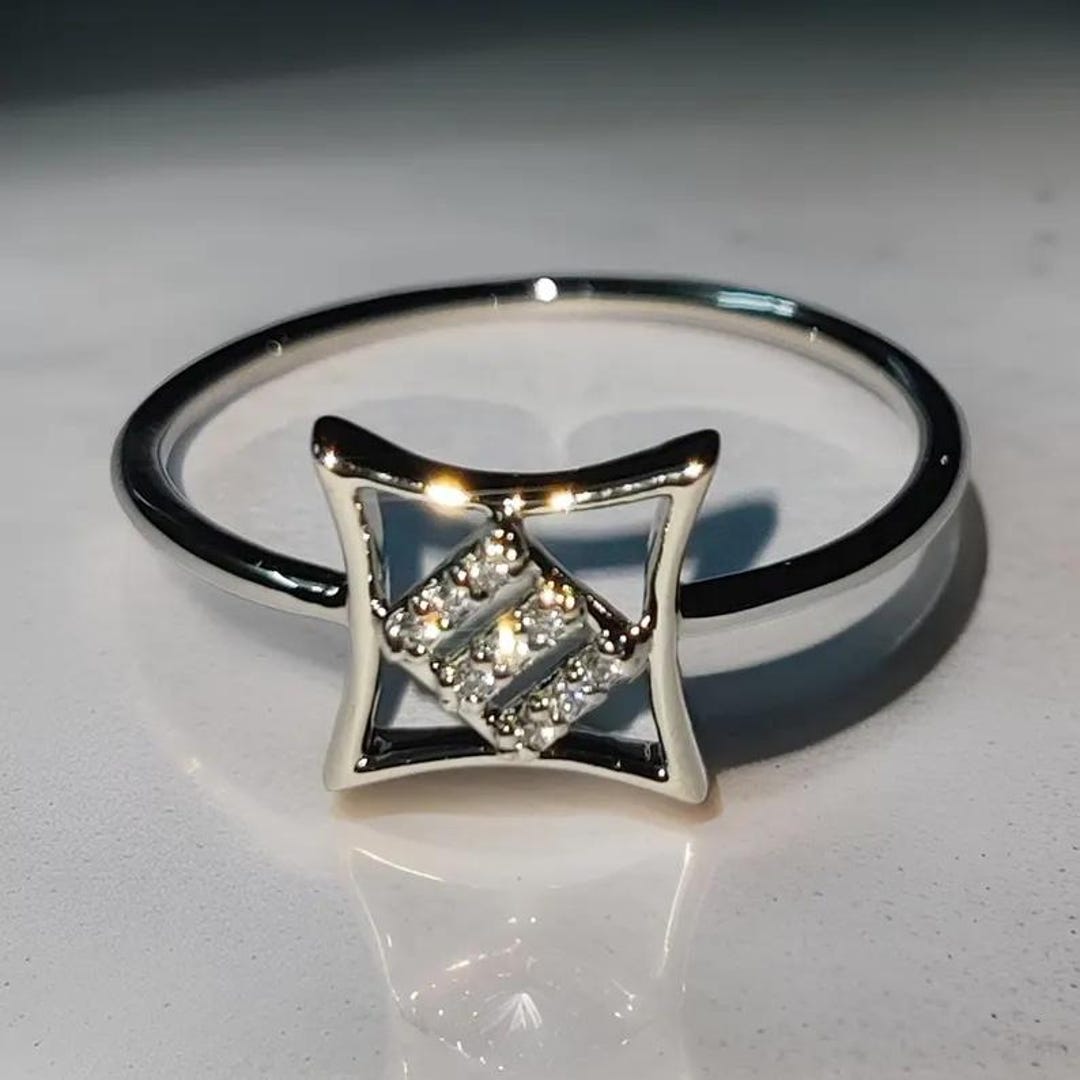 Square Simulated Diamond Ring, 14K White Gold Plated 925 Silver - Etsy